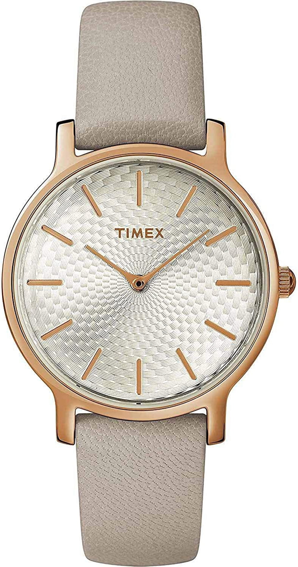 Timex Female Adult's Metropolitan Quartz Rose Gold Brass/Grey Leather ...