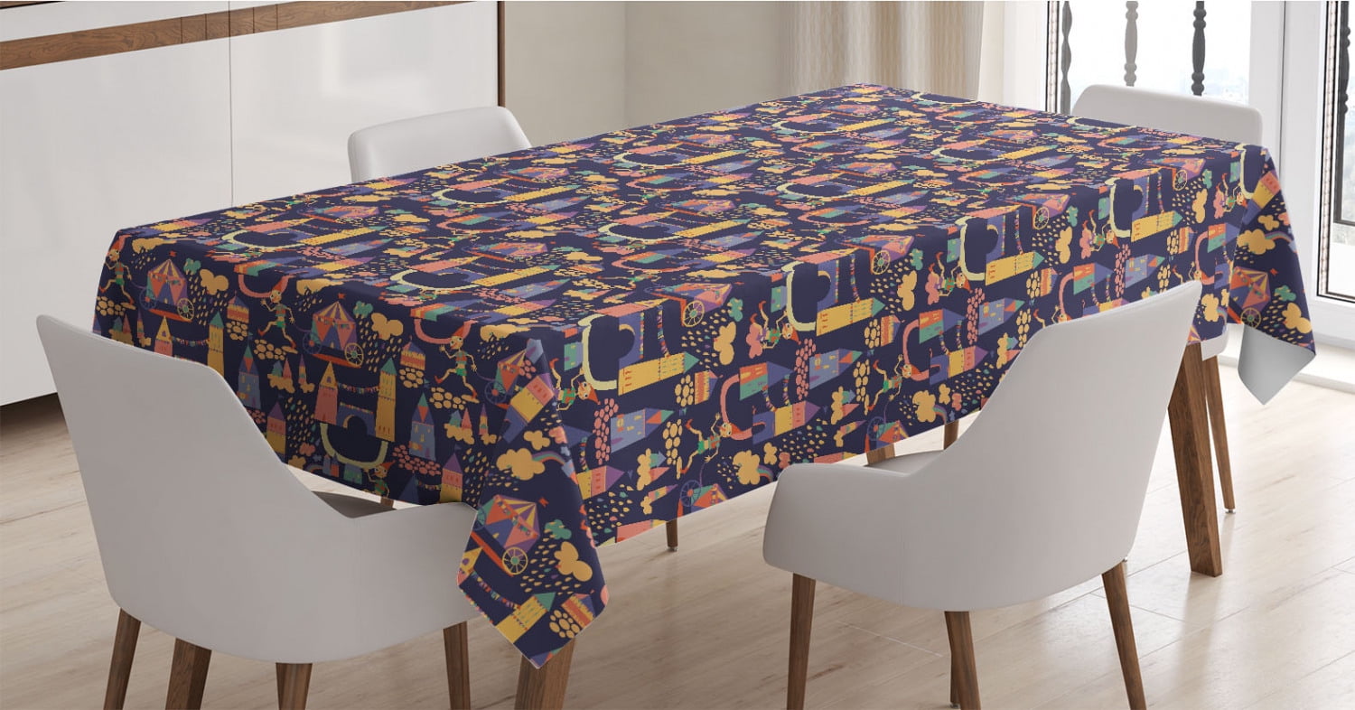 Cartoon Tablecloth, Carnival Pattern with Circus Carts Doodle Style ...