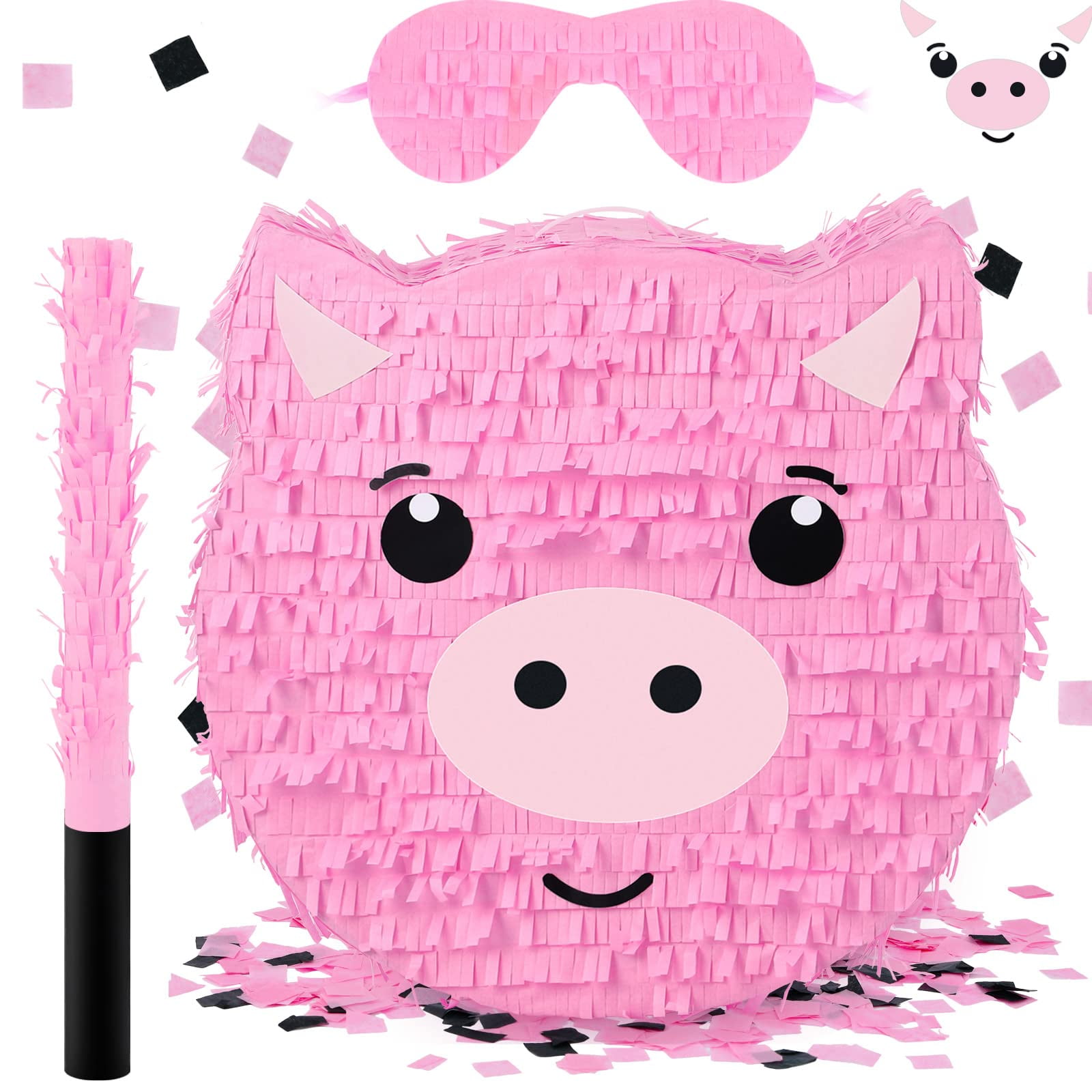 Pig Pinata Stick with Blindfold Confetti Set Pig Pinata Party ...