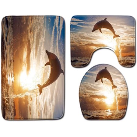 Sunset Dolphin Bath Mat 3 Piece Toilet Mat Bathroom Rug U Shaped ...