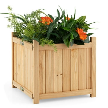 Costway Wooden Bed Planter Box, Foldable Raised Garden Plant Container ...