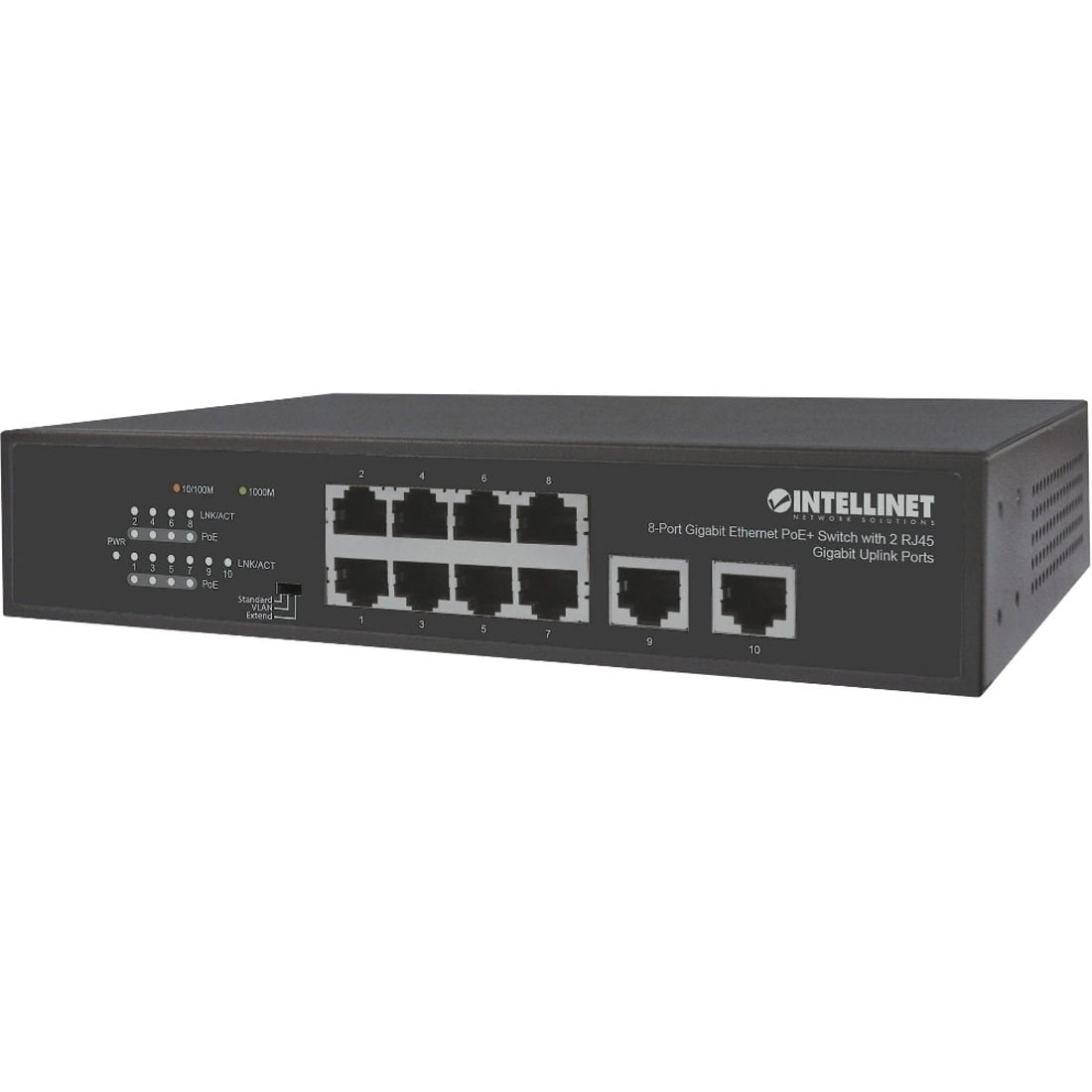 Intellinet 8-Port Gigabit Ethernet PoE+ Switch with 2 RJ45 Gigabit ...