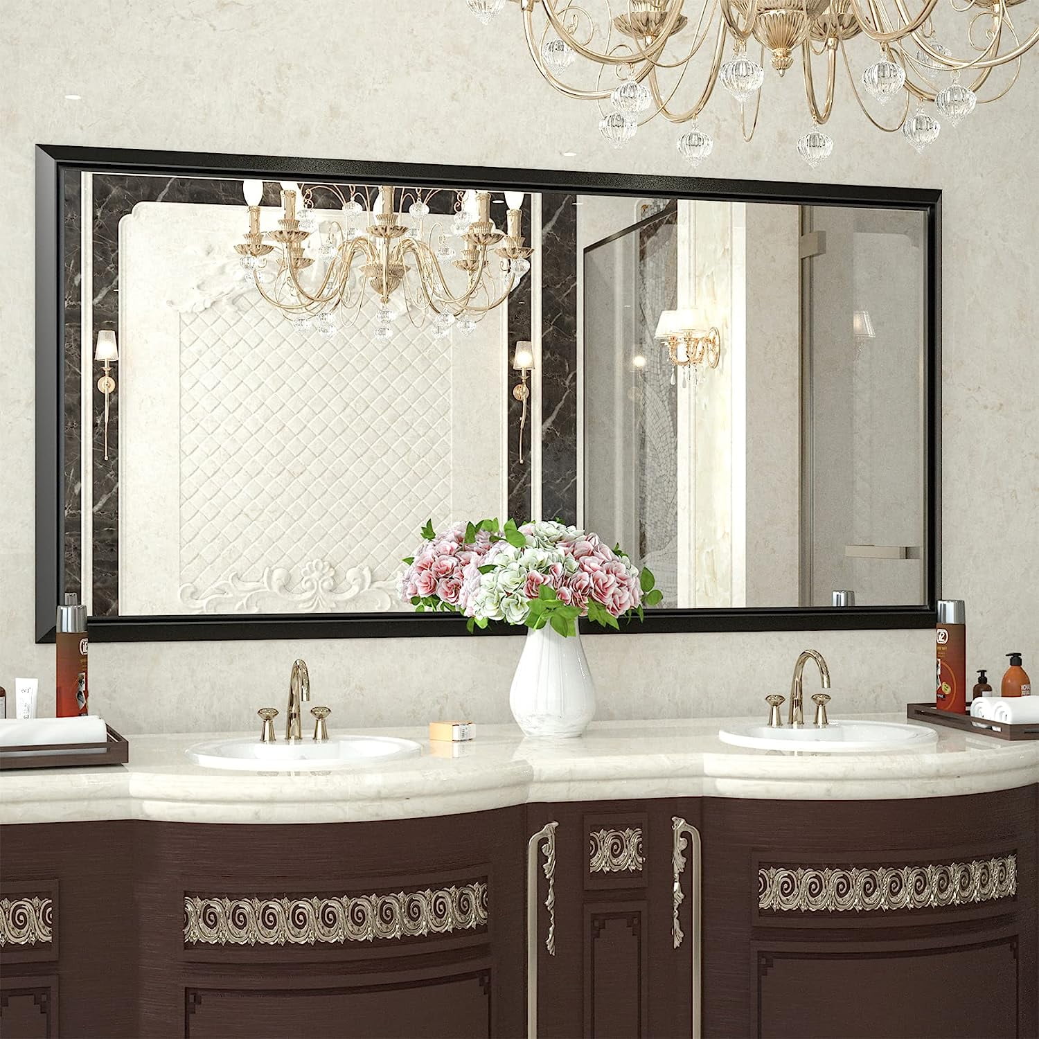 60x30 Inch Bathroom Vanity Mirror for Wall, Black Large Bathroom Mirror ...