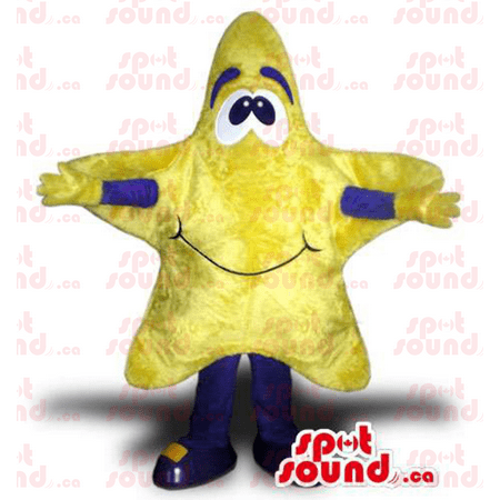 Customised Yellow Star SPOTSOUND Mascot With A Cute Face And Blue Arms ...
