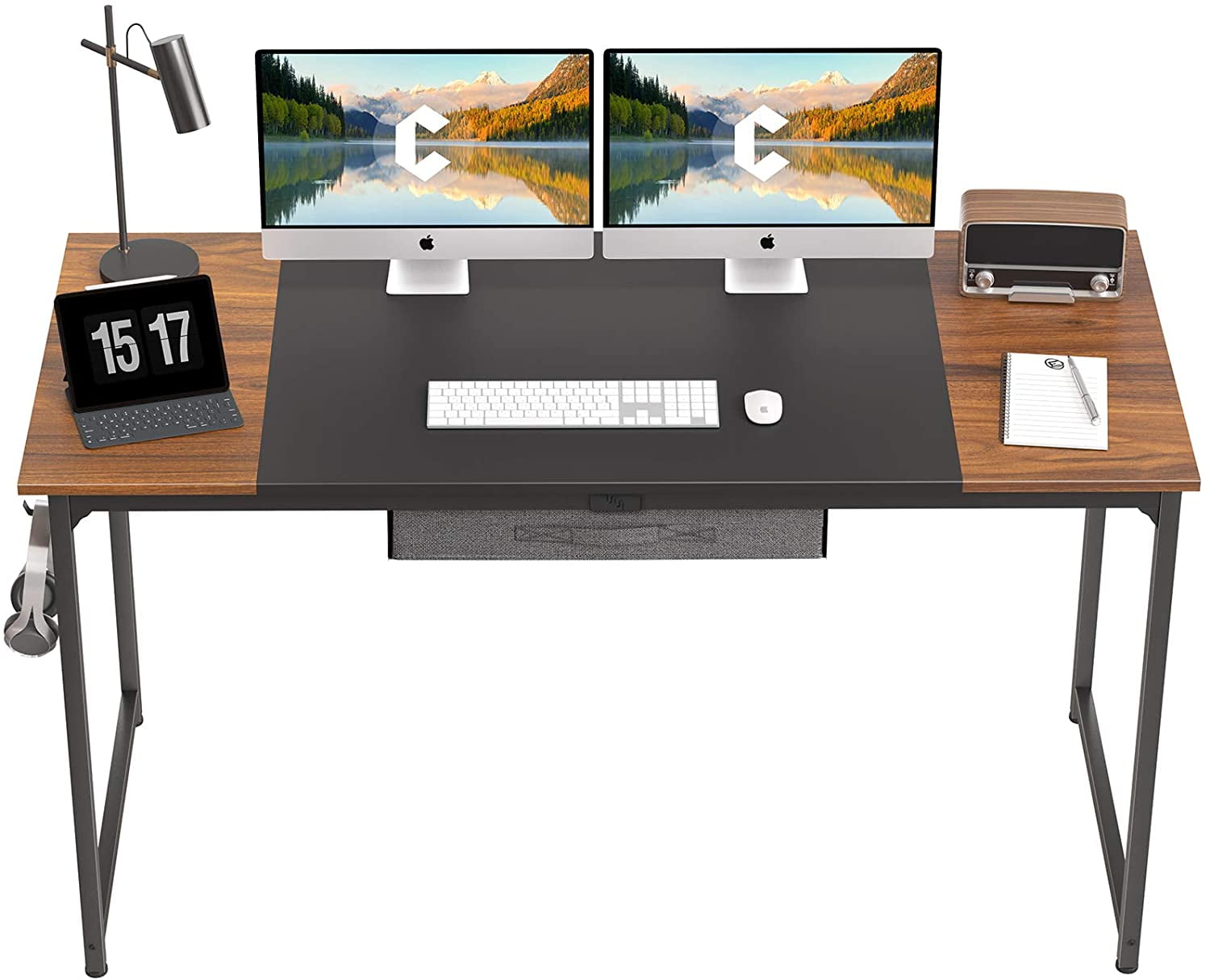 CubiCubi Computer Desk with Drawer Splice Board, Black and Espresso ...