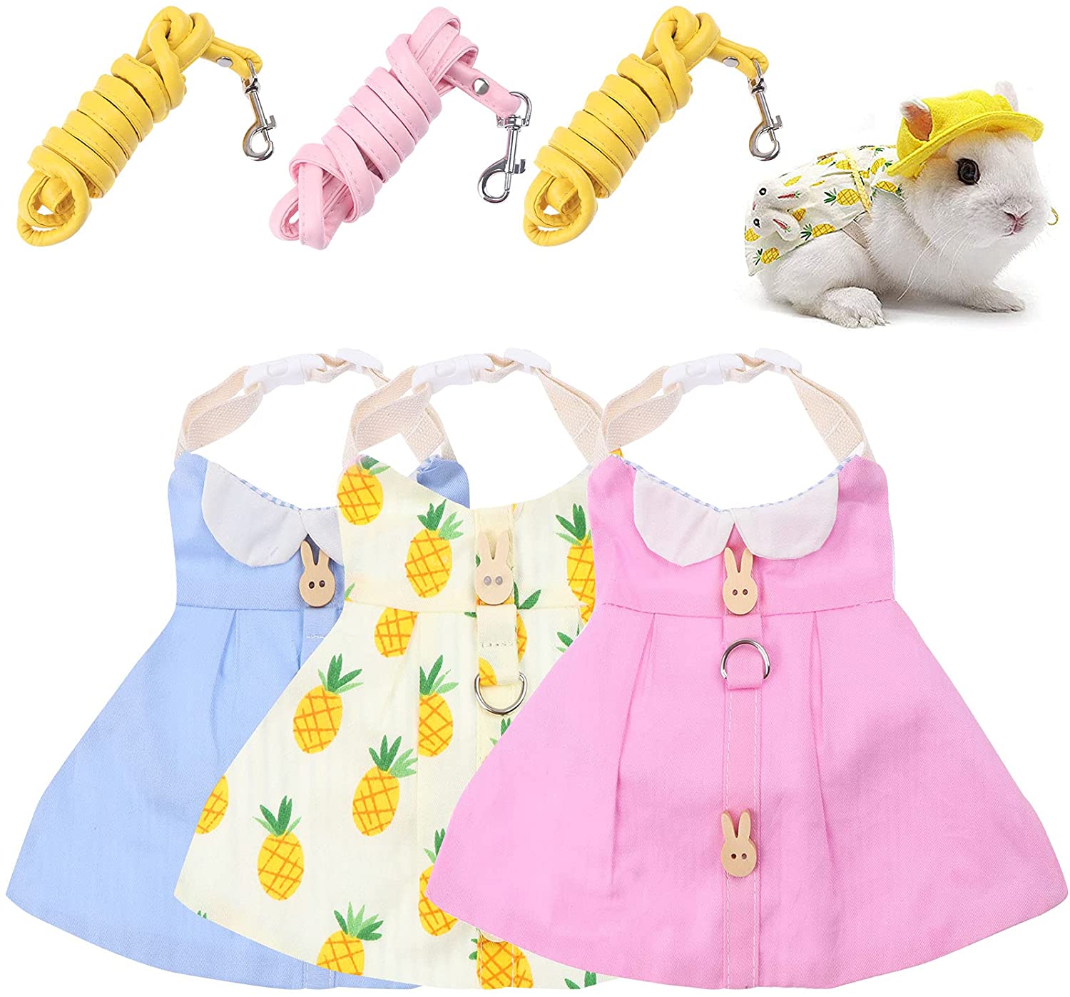 3 Sets Pet Rabbit Dresses with Pet Leashes Small Animal Harness Dress ...