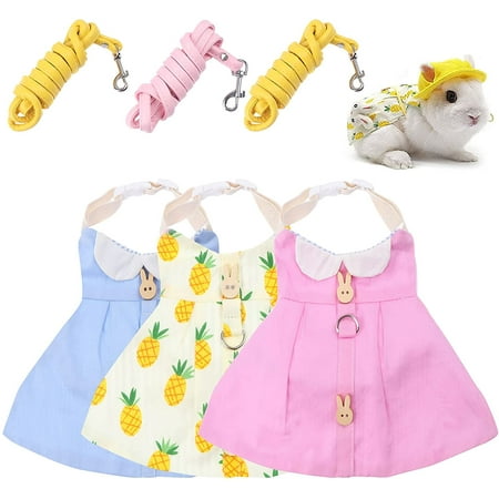3 Sets Pet Rabbit Dresses with Pet Leashes Small Animal Harness Dress ...
