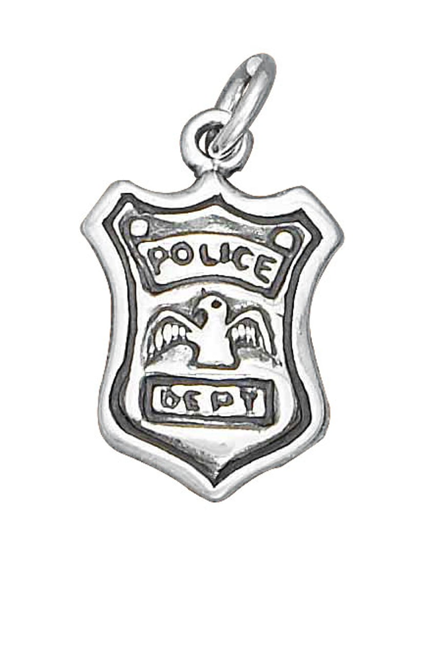 Sterling Silver 16" .8mm Box Chain Police Badge Pendant Necklace ...