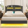 Kicode King Size Bed Frame with Storage Headboard LED Lights USB ...