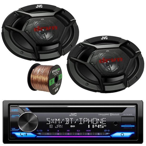 JVC KD-T910BTS Single DIN In-Dash CD Player Bluetooth USB AUX AM/FM Radio Receiver Bundle Combo ...