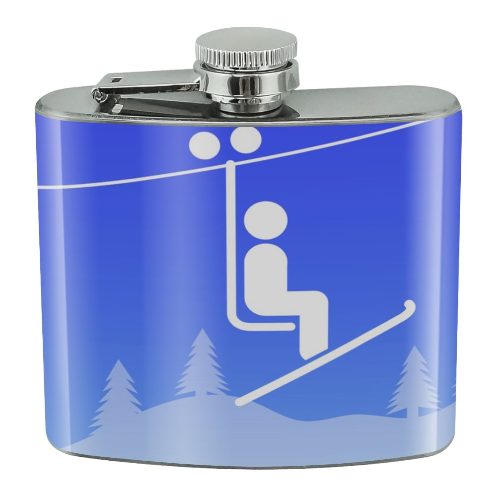 Skiing Ski Lift Symbol in Snow Stainless Steel 5oz Hip Drink Kidney ...