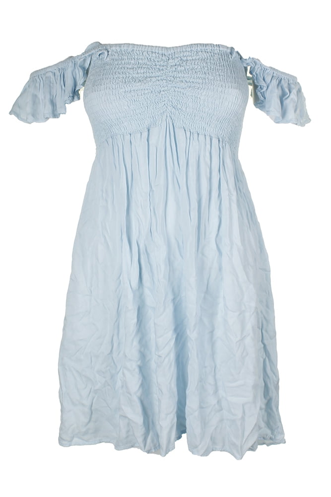 Raviya Blue Smocked Off-The-Shoulder Ruffled Dress Cover -Up L ...