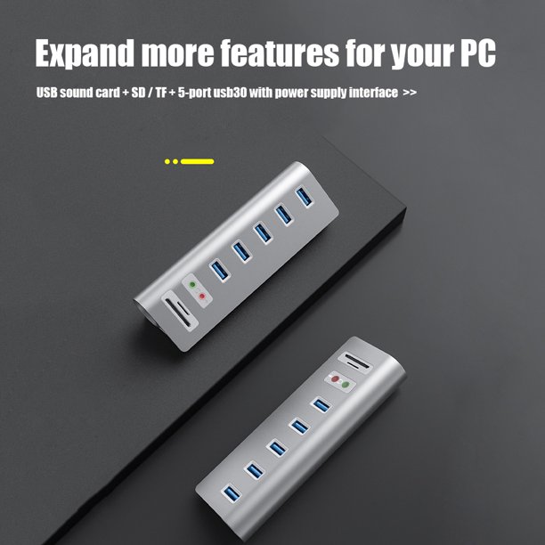 Kuymtek USB Hub Multi 5 Port USB3.0 Docking Station con adaptador de corriente para computadora ...