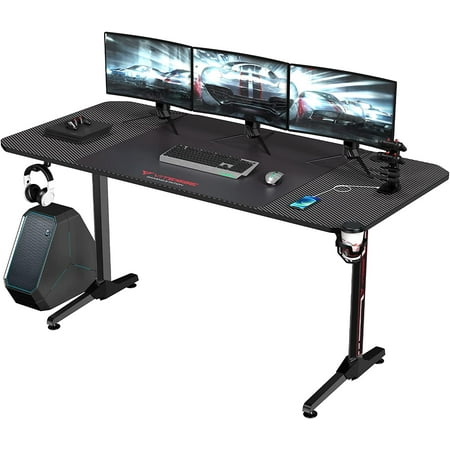 63 inch Height Adjustable Gaming Desk Racing Style Computer Desk with ...