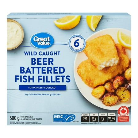 Great Value Beer Battered Fish Fillets, 500 g - Walmart.ca