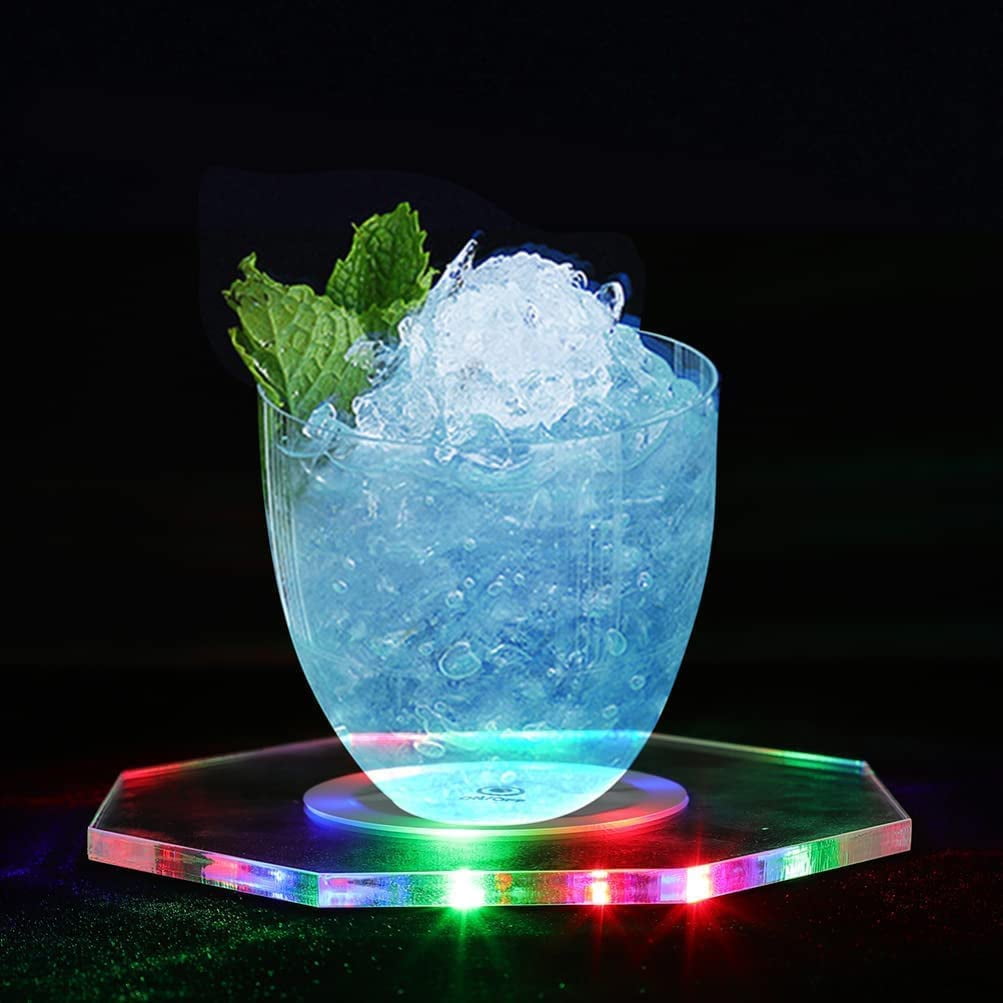 LINLIN LED Cup Holder Lights, 10cm Colour Changing LED Drinks Coasters ...