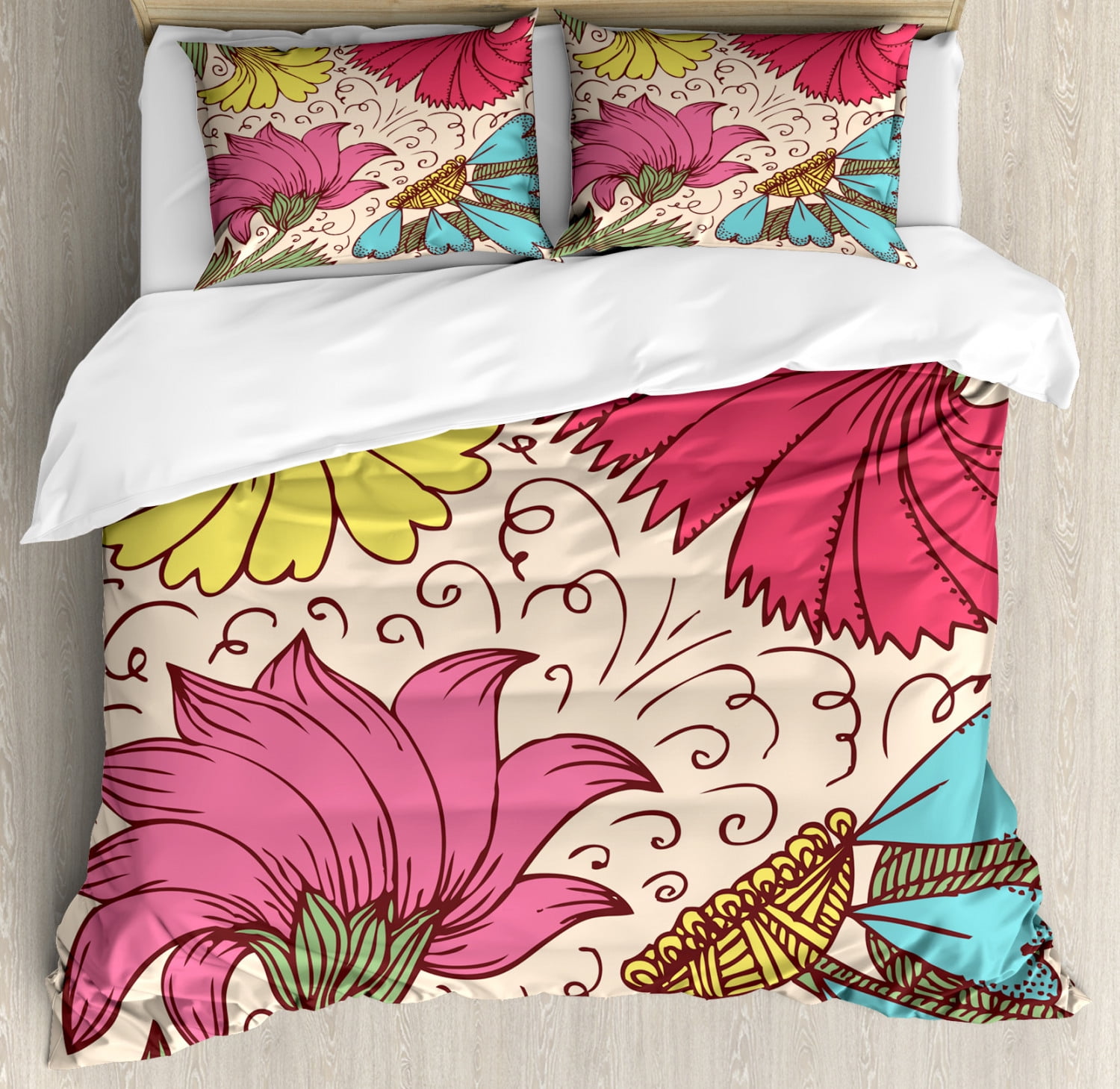 Aster Duvet Cover Set King Size, Old Fashioned Flowers Daisy Calendula ...