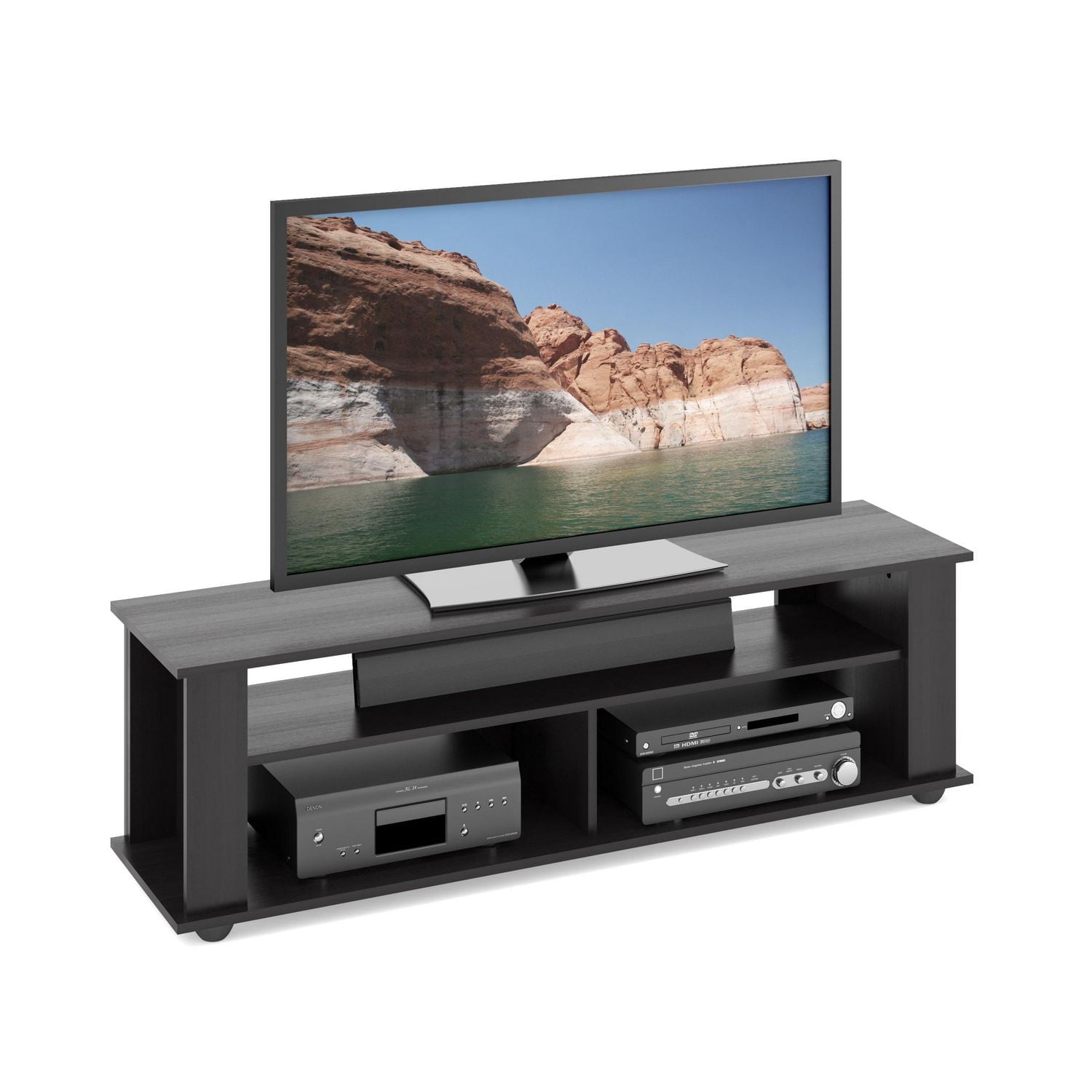 CorLiving Bakersfield Black Engineered Wood TV Stand with Open Shelves ...