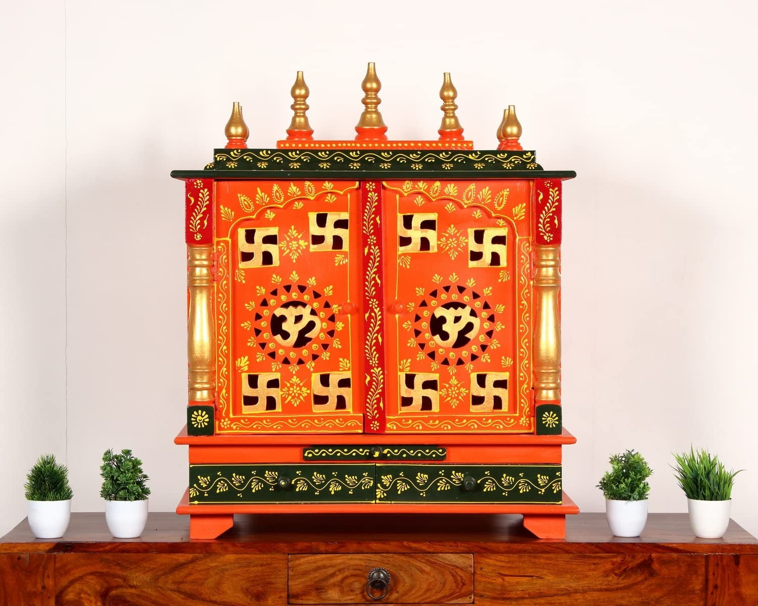 Wooden Temple Pooja MANDIR With Door for Home Prayer Room Indian Mantap ...