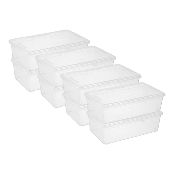 8 Pack 6 Quart Clear Plastic Storage Bins with Lids, Stackable Shoe ...