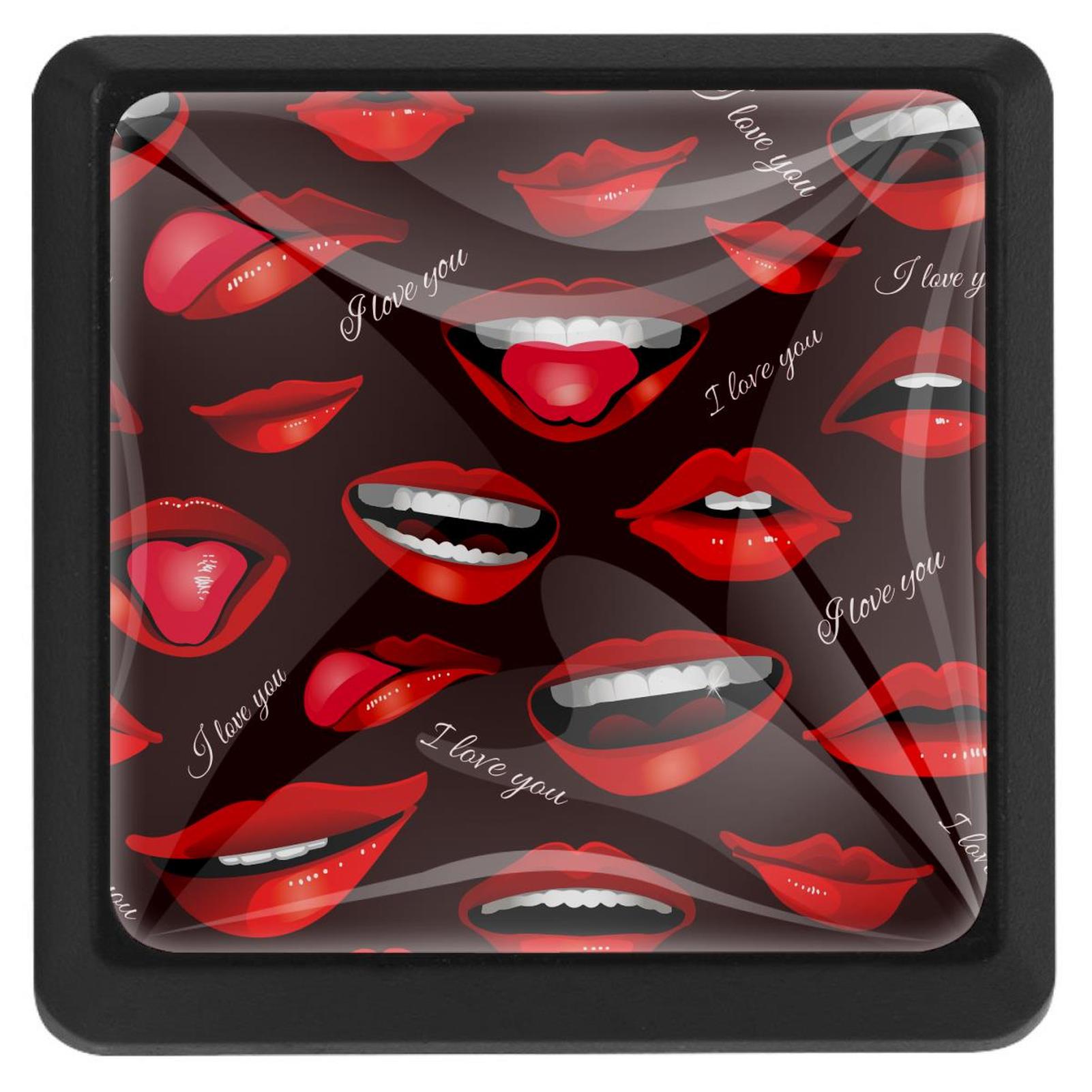 3 Pack I Love You Red Mouth Lips Square Cabinet Door Knobs Decor for ...