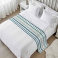 Blue Stripes Bed Runner Queen Size Watercolor Ocean Summer Coastal ...