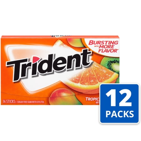 Trident Tropical Twist Sugar Free Gum, 12 Packs of 14 Pieces (168 Total ...