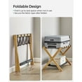 Bamboo Luggage Rack Foldable Suitcase Stand with Fabric Storage Shelf ...