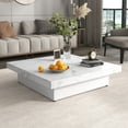 PORKISS Coffee Table, Marble Veneer Square Coffee Table with Sliding ...