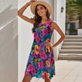 Binienty Tropical Hibiscus Art Swing Dress with Ruffle Hem, Sleeveless ...