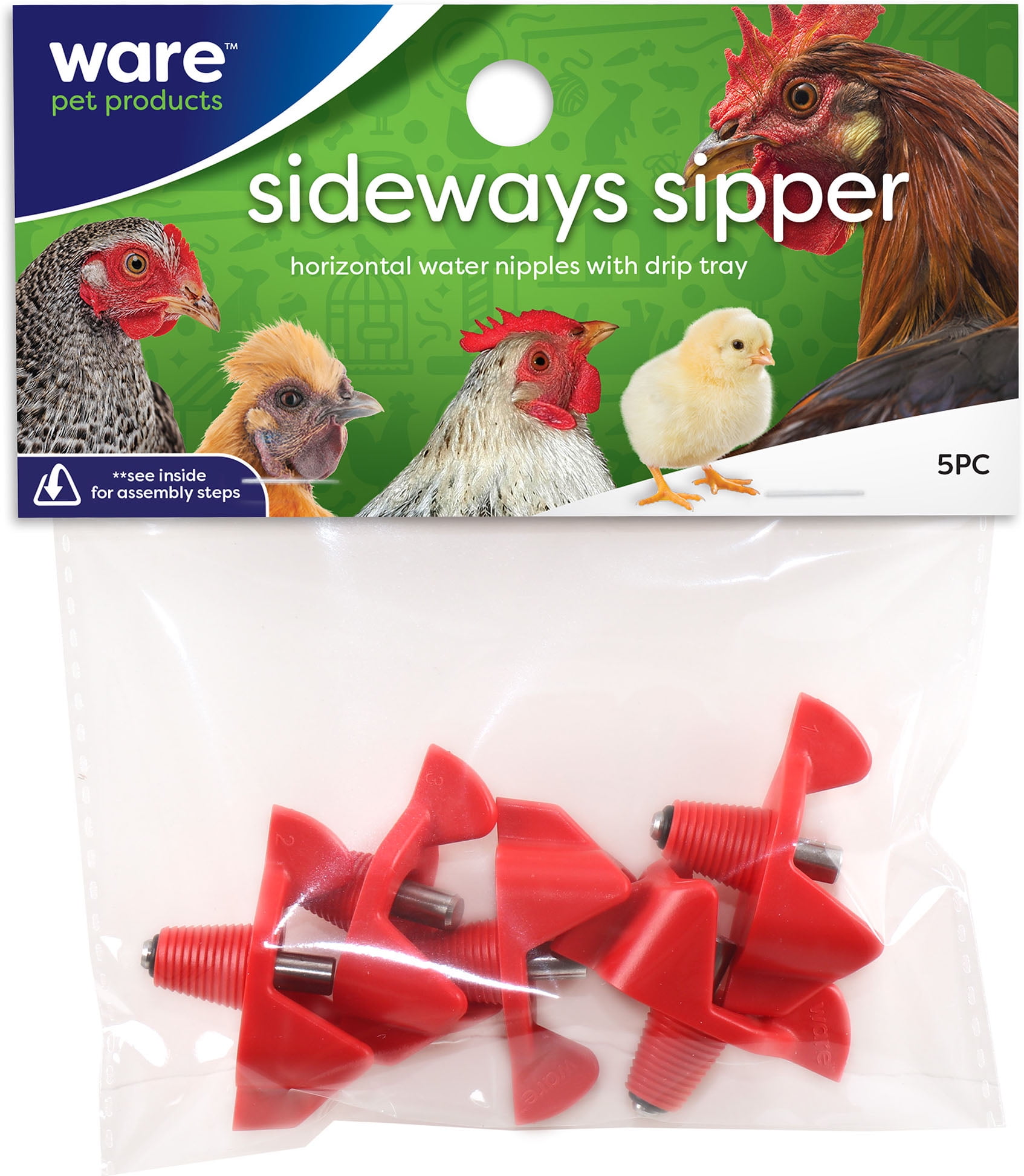 SIDEWAYS SIPPER HORIZONTAL WATER NIPPLES RED 5 PACK - Walmart.com