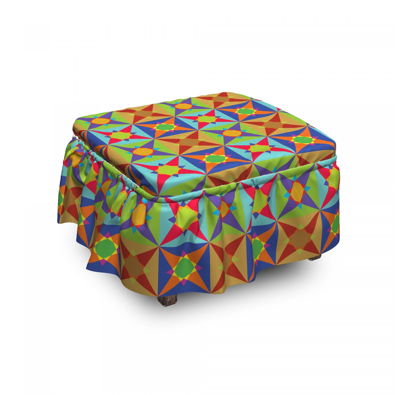 Modern Ottoman Cover, Colorful Quirky Design Art, 2 Piece Slipcover Set ...