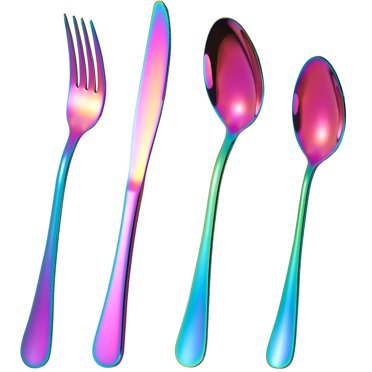 Colorful Silverware Set, 24-Piece Stainless Steel Rainbow Flatware Set ...