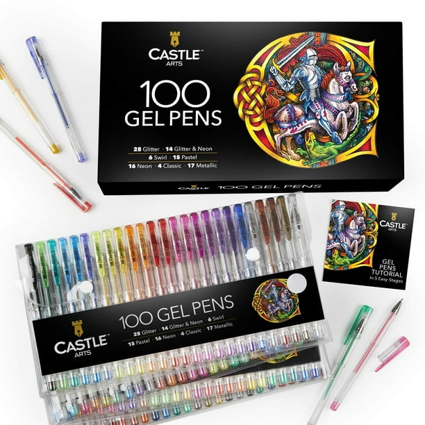 Castle Art Supplies 100 Gel Pen Set with Case for Adult Coloring Books ...