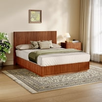 Queen Size Modern Bed Frame with Smart LED Lighting, Wooden Platform ...