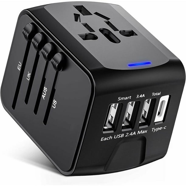 Travel Adapter, Universal Plug Adapter with USB Type C+3 Ports and AC ...