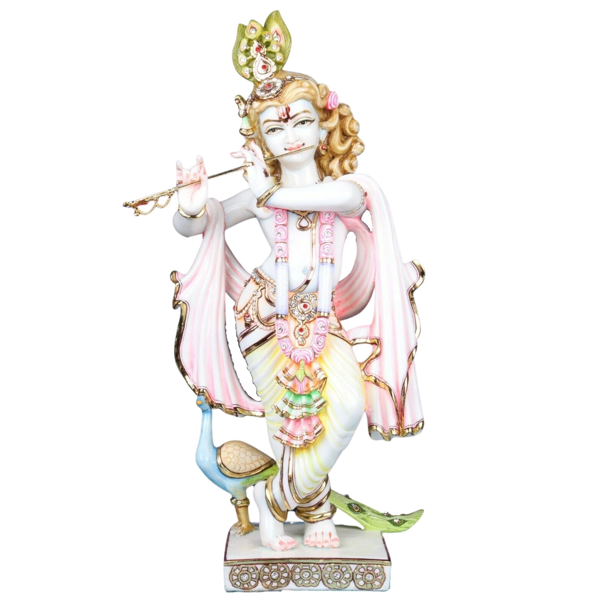 Krishna Statue, Large 24 inches Pink Krishna Idol, Multicolor Marble ...