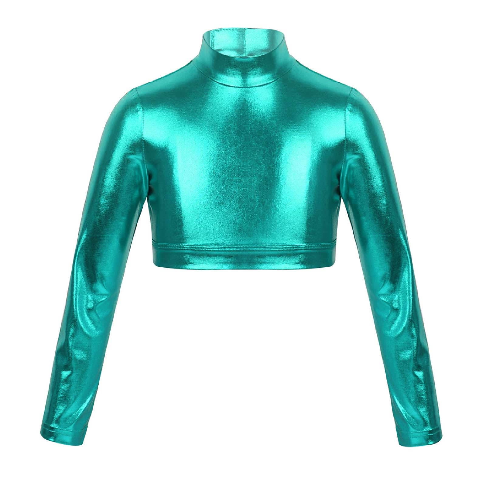 MSemis Kids Girls Long Sleeves Mock Neck Keyhole Back Metallic Tops ...