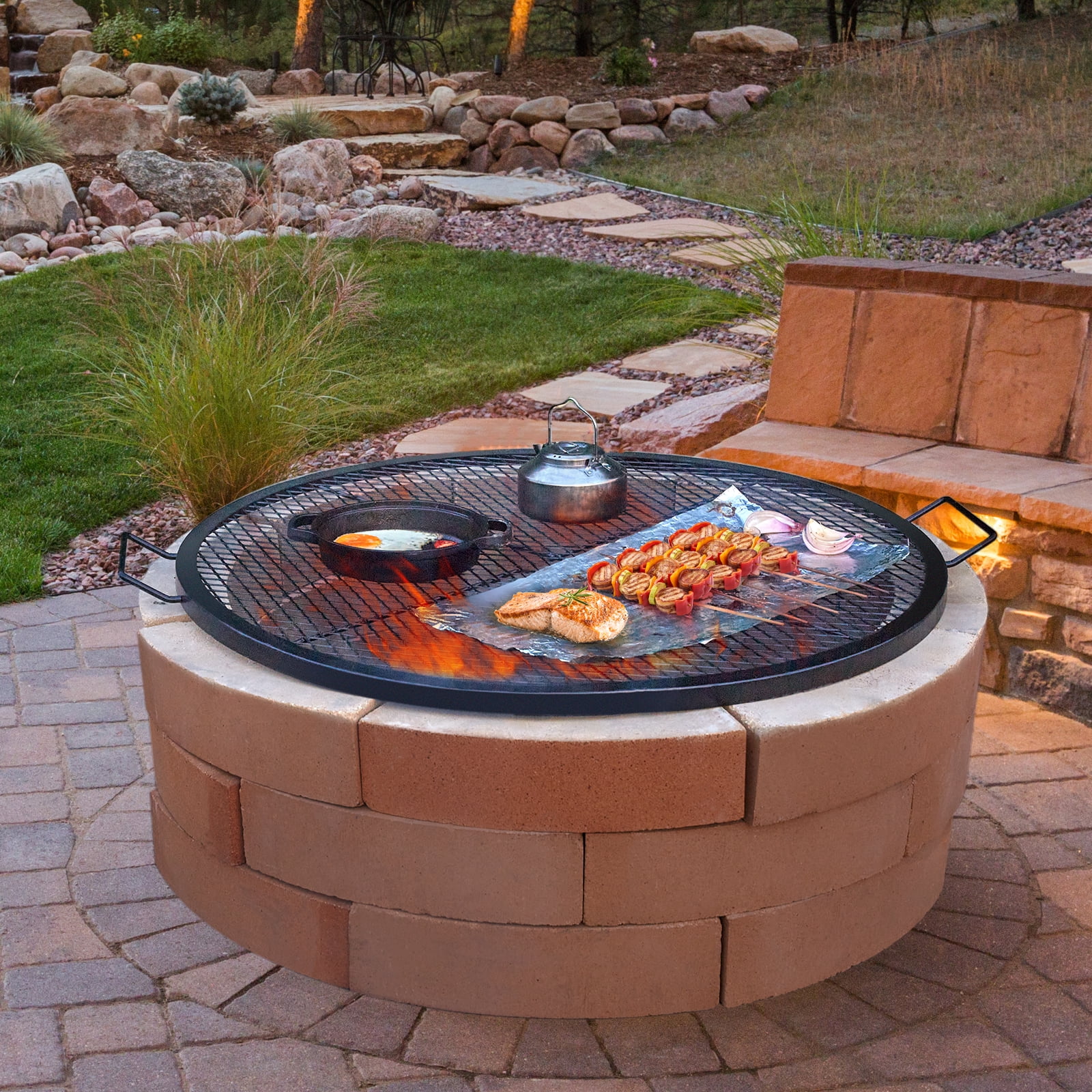 Bentism 36 Inch Round Cooking Grate Fire Pit Grill Grate X Marks Heavy Duty Steel
