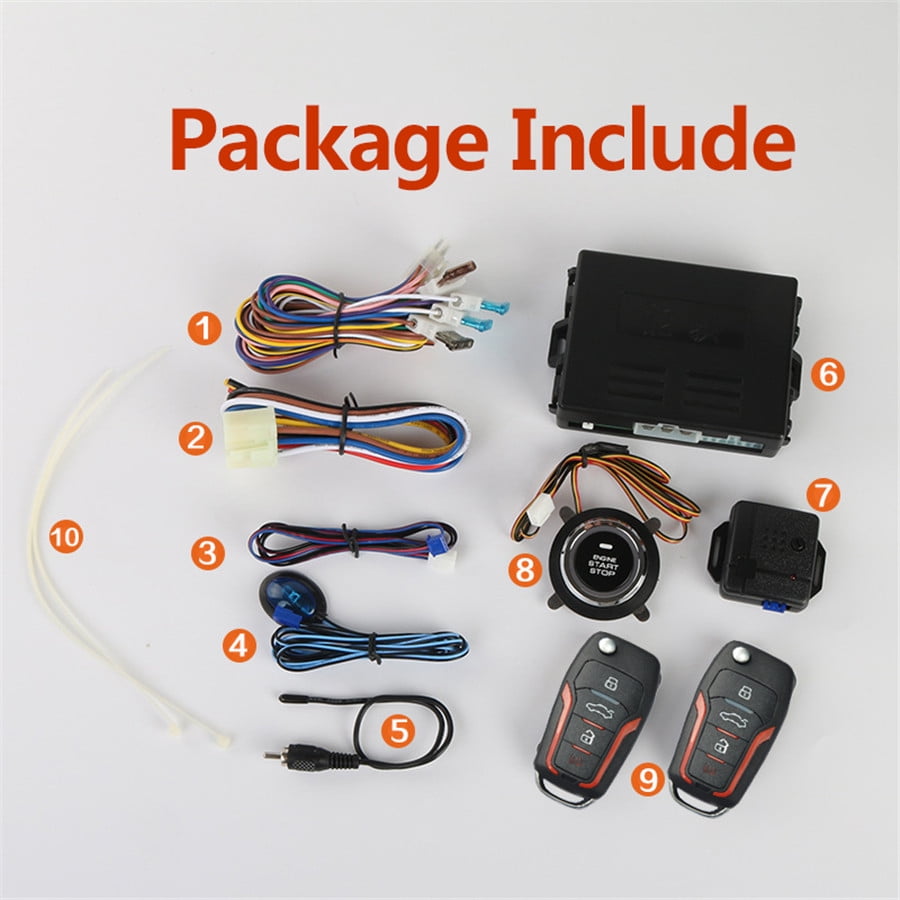 Car Alarm System + Remote Engine Start Push Start Stop Button Keyless ...