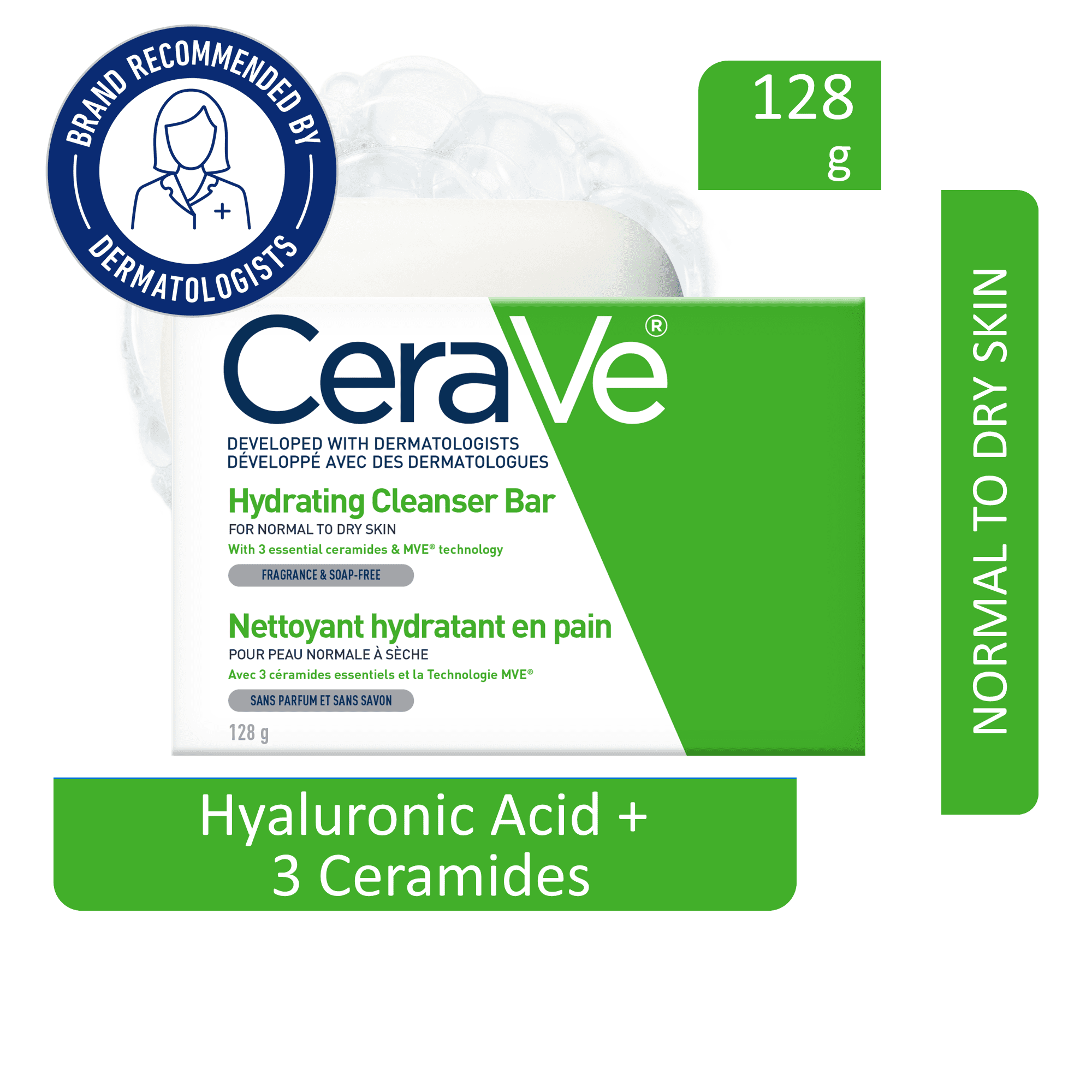 CeraVe Hydrating Cleanser Bar, Moisturizing Face and Body Soap with ...