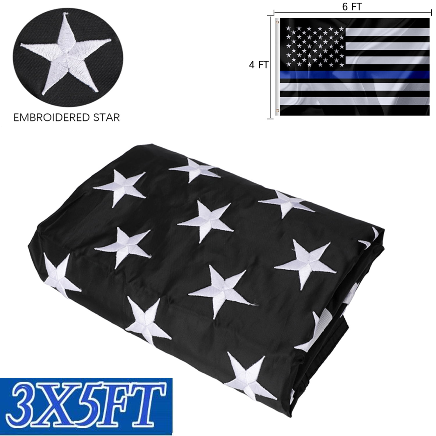 3x5 ft Thin Blue Line Flag Black White and Blue American Police Flag ...