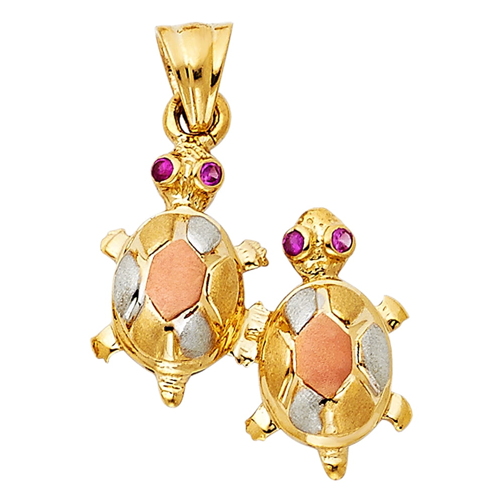 FB Jewels 14K White Yellow And Rose Tri Color Gold Twin Turtle Pendant ...