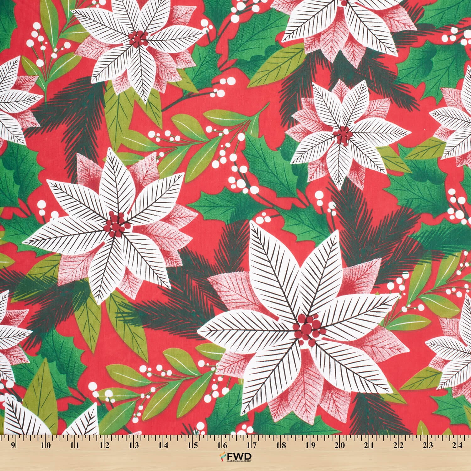 Holiday Floral Print Broadcloth Fabric - Red Multi-Color Polyester ...