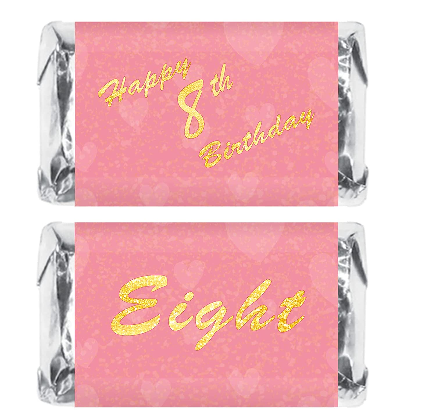8th Birthday Miniature Candy Bar Wrapper, Eight Pink Mini Chocolate Bar ...