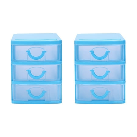 2X Mini Translucent Drawer Type Plastic Storage Box（Blue 3 Layers ...