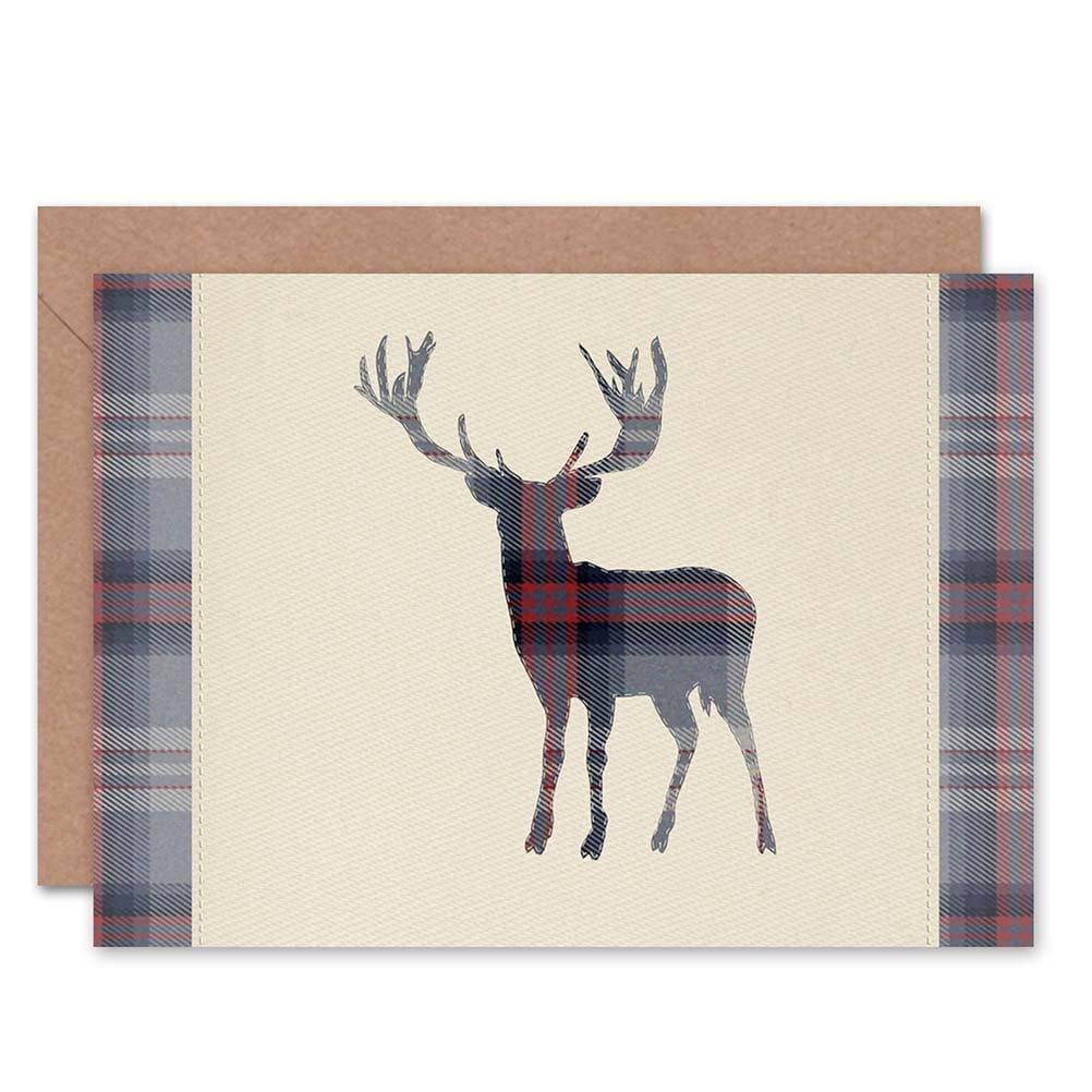 Scottish Highland Stag Deer Antlers Tartan Scotland Greetings Card Plus ...