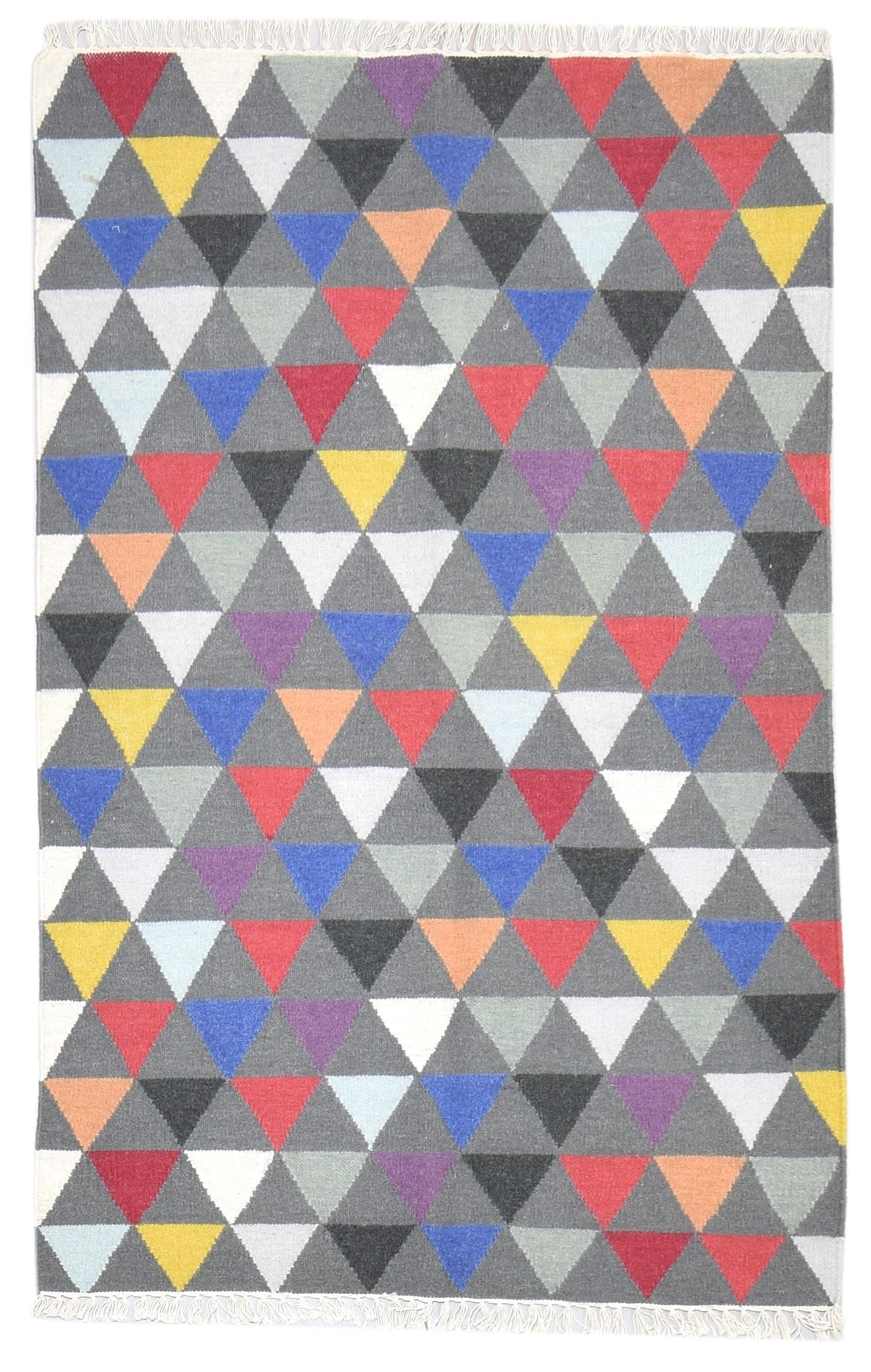 4' X 6' Rug Wool Multi Color Modern Dhurrie Bohemian Triangles Room ...