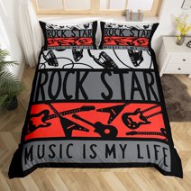 Rock Music King Size Duvet Cover Set, Doodle Drawing Sketch Style ...