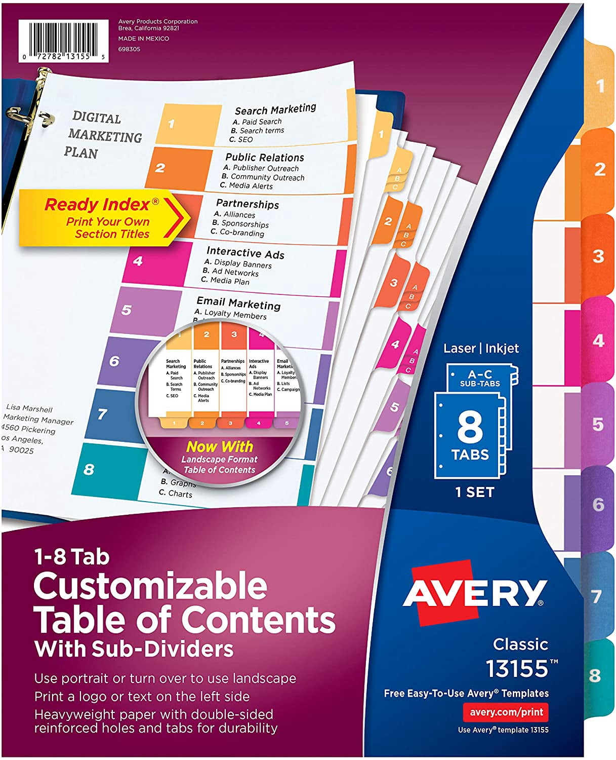 Avery Subdividing 8 Tab Dividers for 3 Ring Binders, Customizable Table ...